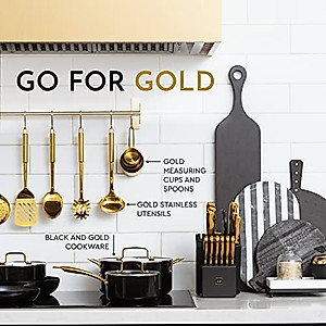 Black and Gold Knife Set with Block - 14 Piece Gold Knife Set with Sharpener Includes Full Tang Gold Knives and Self Sharpening Knife Block Set - Black and Gold Kitchen Accessories, Gold Kitchen Decor