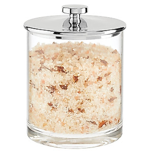 mDesign Medium Modern Apothecary Storage Organizer Canister Jars - Acrylic Containers for Bathroom, Organization Holder for Vanity, Counter, Makeup Table, Lumiere Collection, 2 Pack, Clear/Chrome