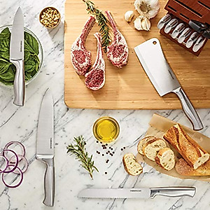 Farberware 18-Piece Forged Stainless Steel Kitchen Knife Set with Wood Block, High-Carbon Stainless Steel Knives, Razor Sharp Knife Set with Ergonomic Handles, Cherry Block