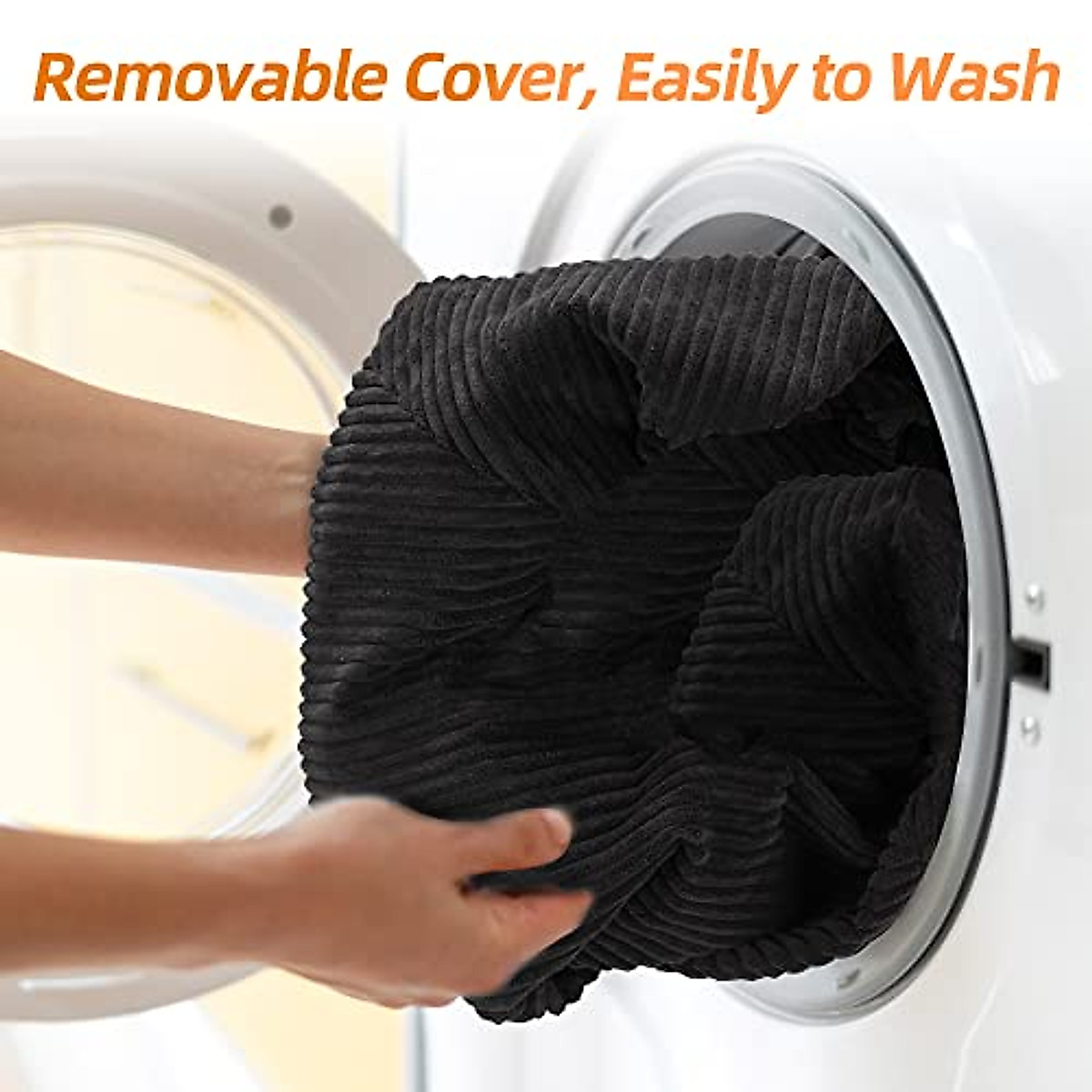 Homguava Bean Bag Chair: Teardrop Bean Bags with Memory Foam Filled, Compact Beanbag Chairs Soft Sofa with Corduroy Cover (Black)