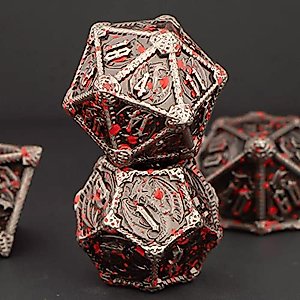 KERWELLSI Dungeons and Dragons Dice, Metal DND Dice Set, Blood D&D Dice Set with Box, 7 Piece Polyhedral Dice Set for Role Playing, RPG D and D dice D20 D12 D10 D8 D6 D4
