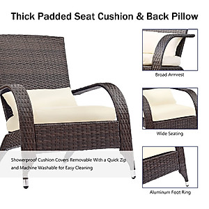 Adirondack Chairs Set 2 Outdoor Wicker Rattan Fire Pit Chairs Oversized Comfy Relax Accent Patio Chairs with Soft Cushion Low Deep Seating Tall Curved Backrest for Outside Backyard Deck Porch Cream