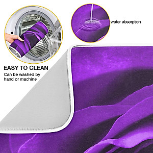 Blueangle Purple Rose Drying Mat Absorbent Reversible Microfiber Dish Drying Mat for Kitchen, Extra Large, 18 Inch x 24 Inch