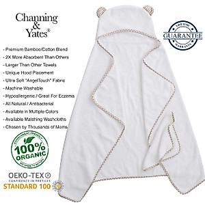 Channing & Yates Premium Organic Baby Bath Towel and Washcloth Set - Soft Baby Towels and Washcloths are Baby Bath Essentials - Baby Hooded Towel - Girl/Boy Baby Bath Towels (Beige/White)
