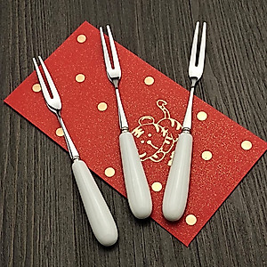 Fruit fork Appetizer Dessert Forks Mini Forks 18/10 Stainless Steel Dessert Teaspoons 8 Packs (Creative Handle material Ceramics) for Party,Banquet,Cocktail, (Set of 8) SUS304