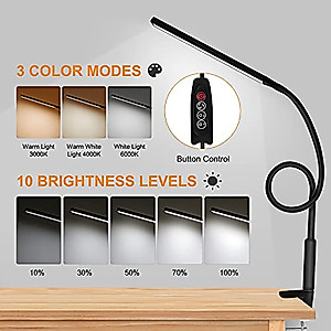 yotutun LED Desk Lamp, Swing Arm Table Lamp with Clamp, Flexible Gooseneck Task Lamp, Eye-Caring Architect Desk Light, 3 Modes 10 Brightness Levels, Memory Function Desk Lamps for Home Office, 12W