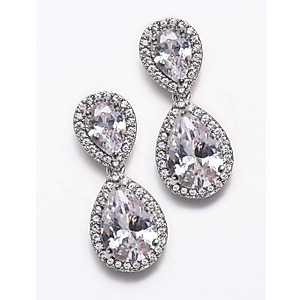 A+O Clip on Earrings - Teardrop Drop Dangle Earrings in Silver