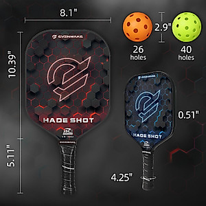 Evenwake Pickleball Paddles Set of 2, T700 Carbon Fiber Face with TPU Edge Guard, USAP Approved Rackets 2 Pack for Beginners&Intermediates, Includes Outdoor&2 Indoor Balls, 1 Customized Bag EW-1002