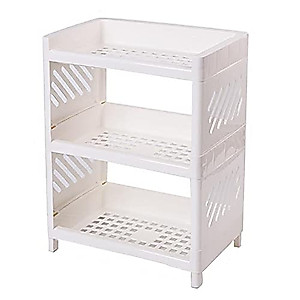 XINGWANG Three-Layer Desktop Storage Rack, Foldable Office Stationery Storage Rack,Kitchen Seasoning Storage Rack, Bathroom Cosmetic Storage Rack (White, 3-Layer)