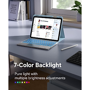 GreenLaw Keyboard Case for iPad Air 11 inch (M2), iPad Air 6th Gen(2024), iPad Air 5th/4th Gen 10.9 inch(2022/2020), Stain Resistant Case, 7-Color Backlit, Dual-Device Connection, Blue