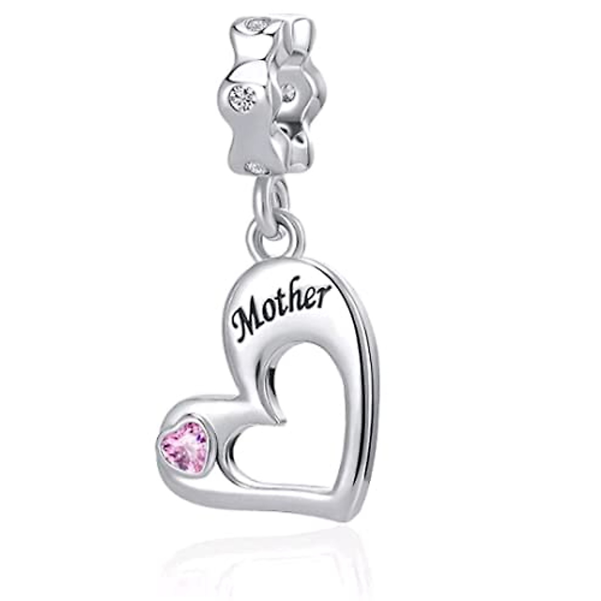 DWJSu Mother Daughter Charms Pandora Mom Charm Bracelet Heart Pink Crystal Dangle Charms for Necklace Bracelets and Charms for Gilrs Women, (DW-DMY023)
