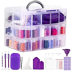 3-Tier Diamond Painting Storage Container Case, 100Slots Stackable Bead Organizer with Lids Diamond Art Accessories Tools, Diamond Art Storage Box Plastic Seed Storage Container Diamond Dots Organizer