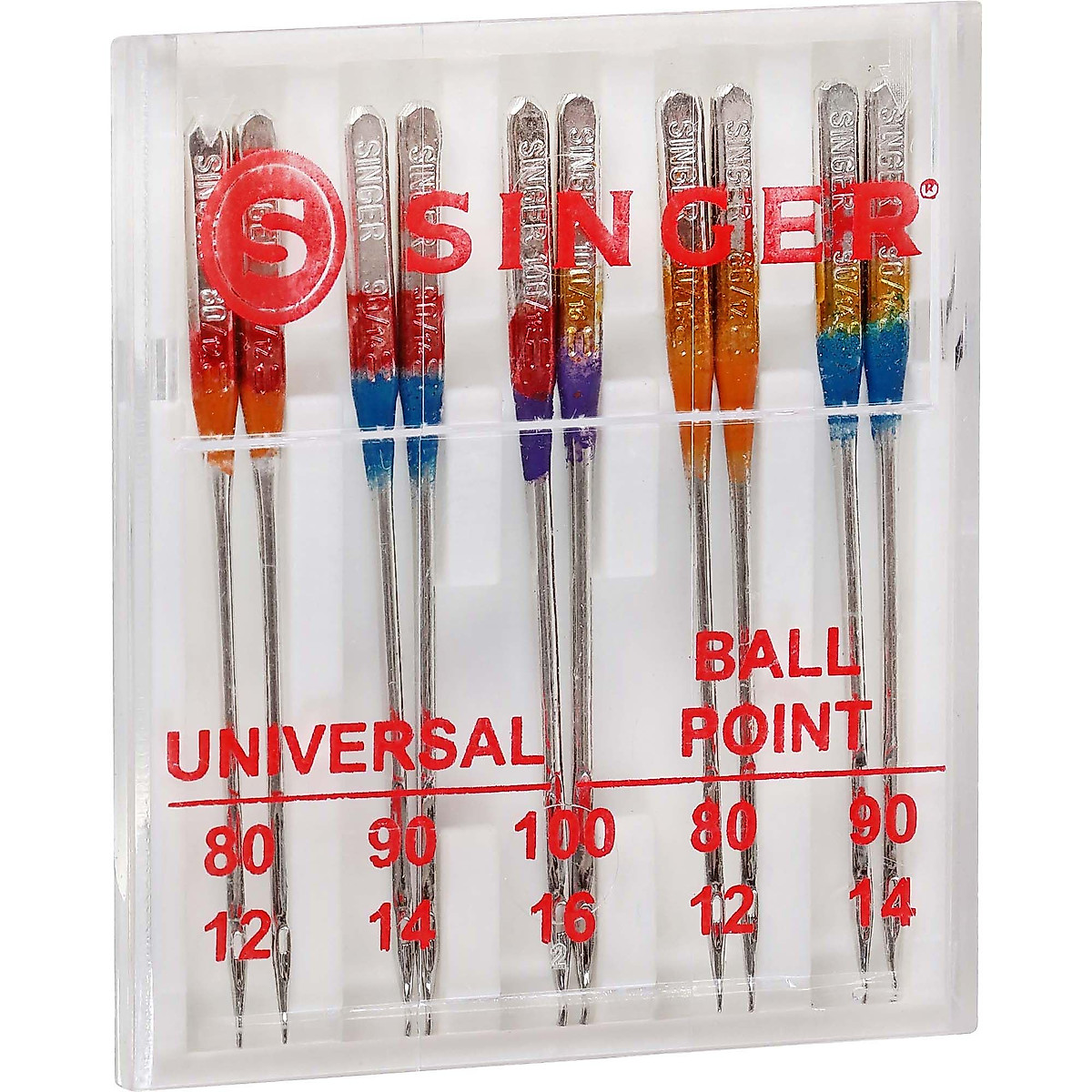 SINGER 04800 Universal Regular Point and Ball Point Sewing Machine Needle, Assorted Sizes, 8-Count