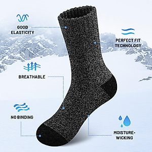 SIMIYA 5 Pairs Merino Wool Socks Mens, Super Thick Mens Hiking Socks Thermal Wool Socks for Cold Weather(7-13)