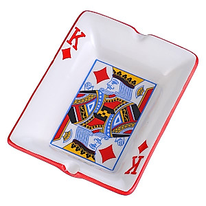 Ashtray Ceramic Poker Ashtrays Cigarette Ash Tray for Home Office Decoration Outdoor Ash Tray for Cigarettes Cigar Ashtray Home Ashtrays(Red Heart K)