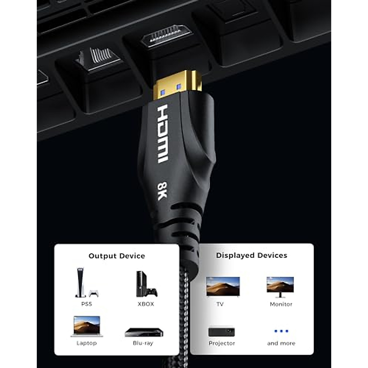 Cratree HDMI Cables 15FT Long - 8K Ultra High Speed HDMI Cable,48Gbps HDMI Braided Cord,8K 60hz,4K 120hz,eARC,HDCP 2.2&2.3 - Compatible for HDTV/PS5/Xbox