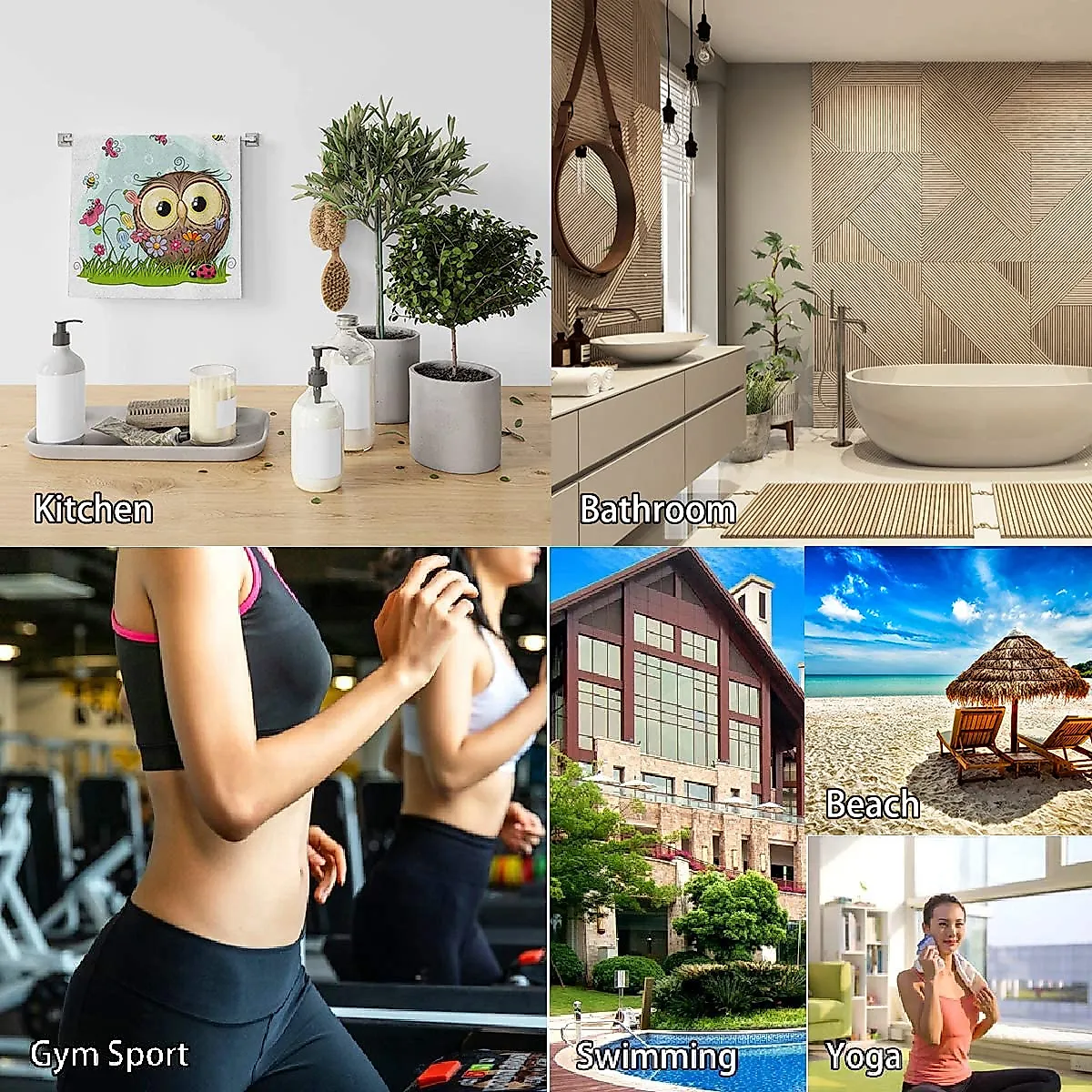 Bath Towels Face Towel Hand Cloth Cute Cartoon Owl for Bathroom Hotel Spa Kitchen Multi-Purpose Soft Washcloth 30 X 15 inch