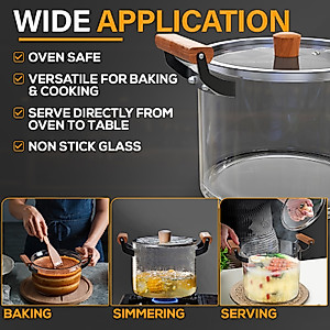 4.0L Glass Pot - glass cooking pot, clear pot for cooking with Wooden Handle and Clear Lid