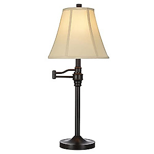 Catalina Lighting Transitional 2-Way Metal Adjustable Swing Arm Desk Table Lamp with Linen Shade, 28", Bronze
