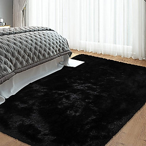 CAROMIO Fluffy Area Rug Plush Fluffy Shag Rugs 9' x 12' Extra Soft and Comfy Modern Indoor Shaggy Carpet Rugs for Bedroom Living Room Girls Kids Nursery Fluffy Area Rug, Black