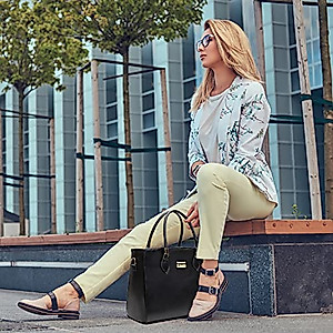 L.A Bags Genuine Leather Tote Bag for Women - Shoulder Crossbody Handbags & Purses with Detachable Adjustable Strap & Zipper Pocket for Work