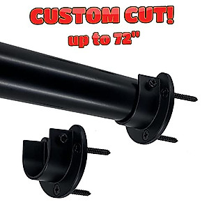 CUSTOM CUT | Up to 72" | HEAVY DUTY Matte Black Closet Rod | 1 5/16" Dia. | w/Matching End Brackets