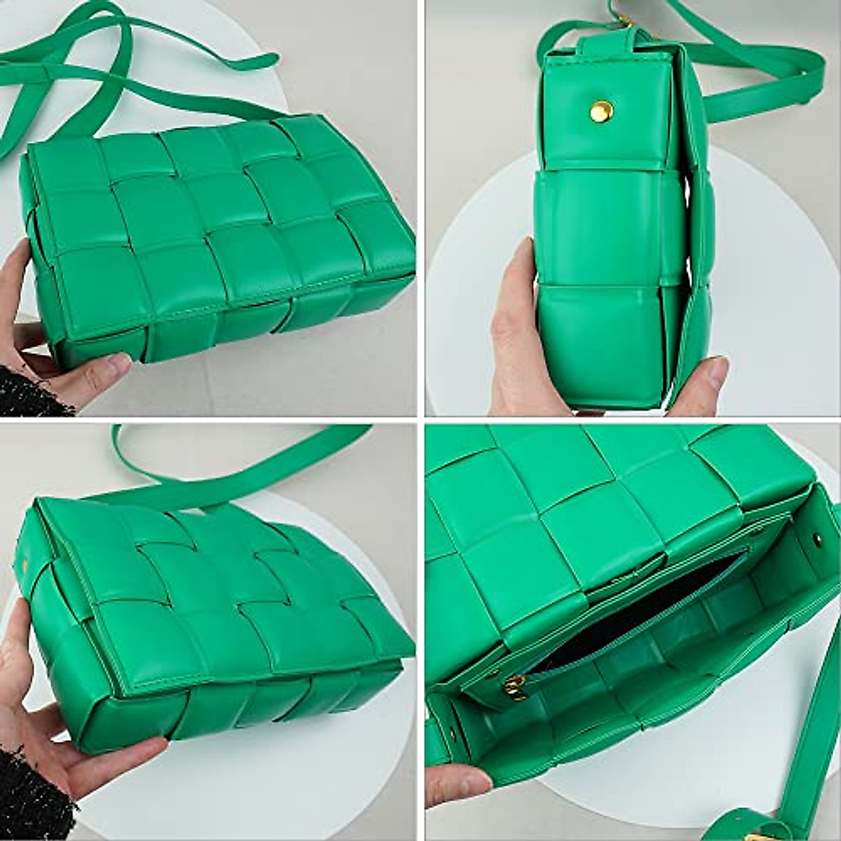 JBB Women Woven Padded Cassette Crossbody Bags Purse Shoulder Handbags Small Square Bag Designer Handbag Clutch Green