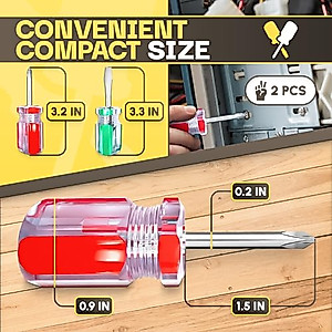 Small Flathead Screwdriver Slotted Phillips Screwdriver - Stubby Screwdriver Set Magnetic Tip Flat Phillips Short Screwdriver for Small Screws - Mini Screwdriver Set Small Size Pocket Screw Driver Set