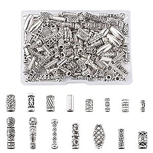 Pandahall 150Pcs Tibetan Style Alloy Spacer Beads Antique Silver Metal Column Tube Loose Beads Charms for Bracelet Necklace Jewelry Making