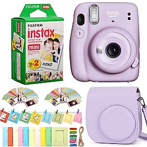 Fujifilm Instax Mini 11 Instant Camera + Fuji Instax Film 20 Shots + Protective Case + Frames Design Kit (Lilac Purple)