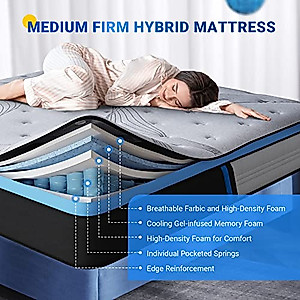 Avenco Hybrid Mattress California King,12 Inch Cal King Mattress in a Box, Medium Firm Innerspring Bed Mattress California King with Individual Pocket Springs & Comfort Foam for Pressure Relief