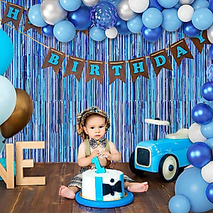 AIBIIN 2pcs 3.3ftx6.6ft Foil Curtain Backdrop Blue Metallic Tinsel Foil Fringe Curtains Little Prince Birthday Party Wedding Baby Shower Bachelorette Graduation 4th of july Decoration Photo Booth Prop