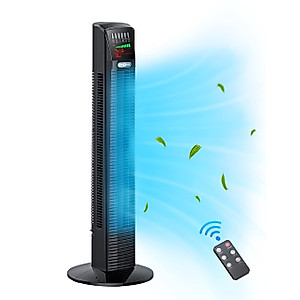 PARIS RHÔNE Tower Fan, Oscillating Quiet Cooling Fan with Remote, Digital Thermostat,12H Timer, 3 Speeds & 4 Modes, Portable Stand Up Floor Bladeless Fan for Bedroom, Living Room, Kitchen, Office