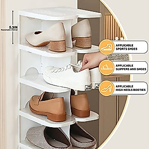 TXALWIQ 6-Tier Narrow Shoe Organizer, Adjustable Cubby Shoe Rack for Closet, Free Standing Shoe Slot Tower for Entrance, Stackable Space-Saving Shoe Storage Shelf for Entryway, White