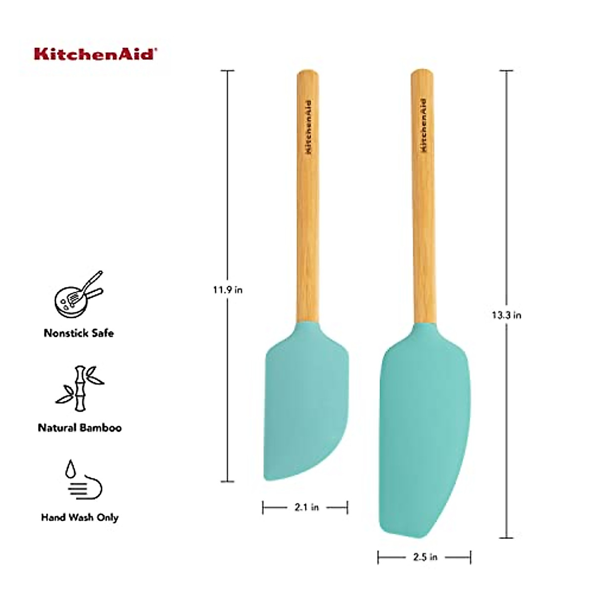 KitchenAid Bamboo Spatula Set, 2-Piece, Aqua Sky 2