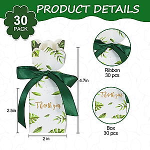 BEISHIDA Christmas Candy Boxes Party Favor Boxes Baby Shower Favors Small Wedding Favor Boxes Cookie Box with Ribbon for Birthday Party (Green,2 X 2.5 X 4.7 inch, 30 pcs）