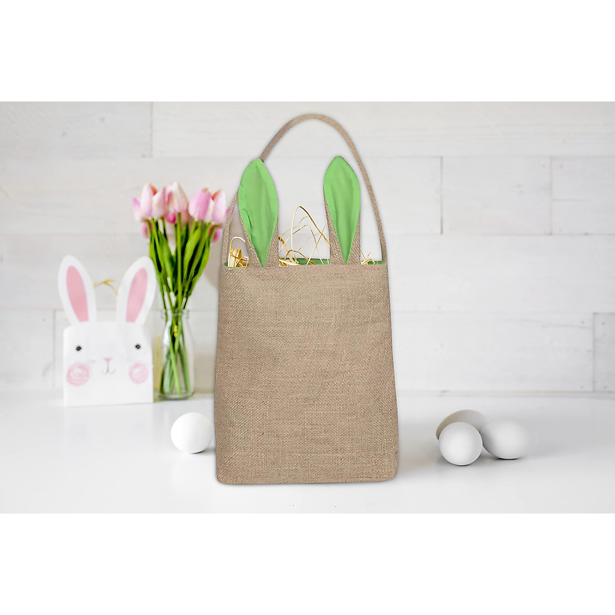 Jolly Jon Burlap Easter Baskets For Kids - Easter Bags with Handles - Easter Baskets for Kids Empty - Easter Baskets for Girls and Boys - Blue Easter Bunny Rabbit Ear Bag
