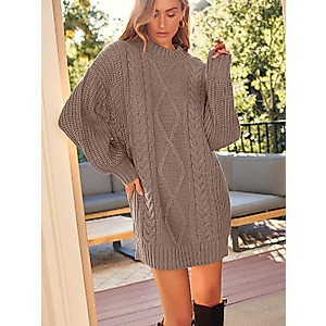 LILLUSORY Women's Crewneck Oversized Sweater Dress 2024 Fall Fashion Cable Knit Long Sleeve Dresses Chunky Pullover Tops Nutmeg XL