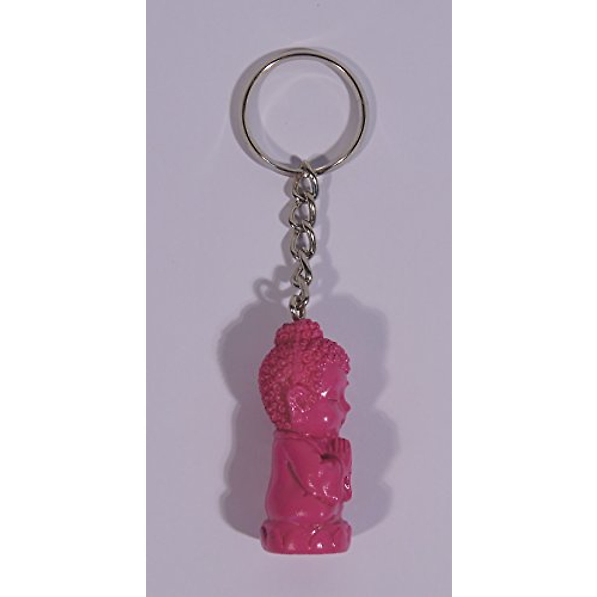 SCLL Pink Happy Praying Buddha Sitting On Lotus Keychain Key Ring