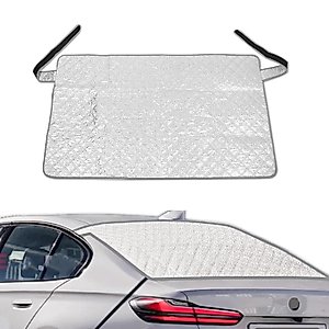 cueclue 1 PC Car Rear Window Sunshade, 55.11" x 31.49" Thickened Metal Film Flame-Retardant Cotton with Adsorption Force Cap, All Seasons Universal Protective Accessory, for Most Models (Silver)
