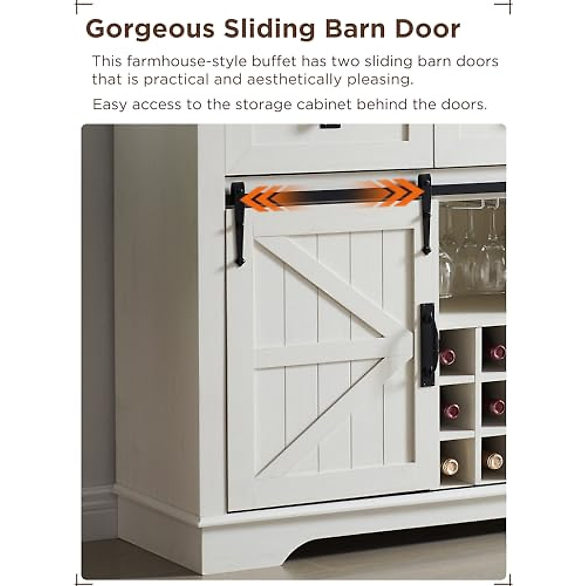 OKD Farmhouse Buffet Cabinet with Storage, 54" Sideboard with 3 Drawers, Sliding Barn Door, Wine and Glass Rack, Storage Shelves, Liquor Coffee Bar Cupboard for Kitchen, Dining Room, Antique White
