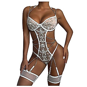 Sexy Plus Size Panties, Lingerie For Women Naughty Bra Teddy Lingerie Hot Women's Lingerie Mesh Lace Embroidered Lingerie One-Piece Set With Underwire Pajamas Lengerie Babydoll (S, White)