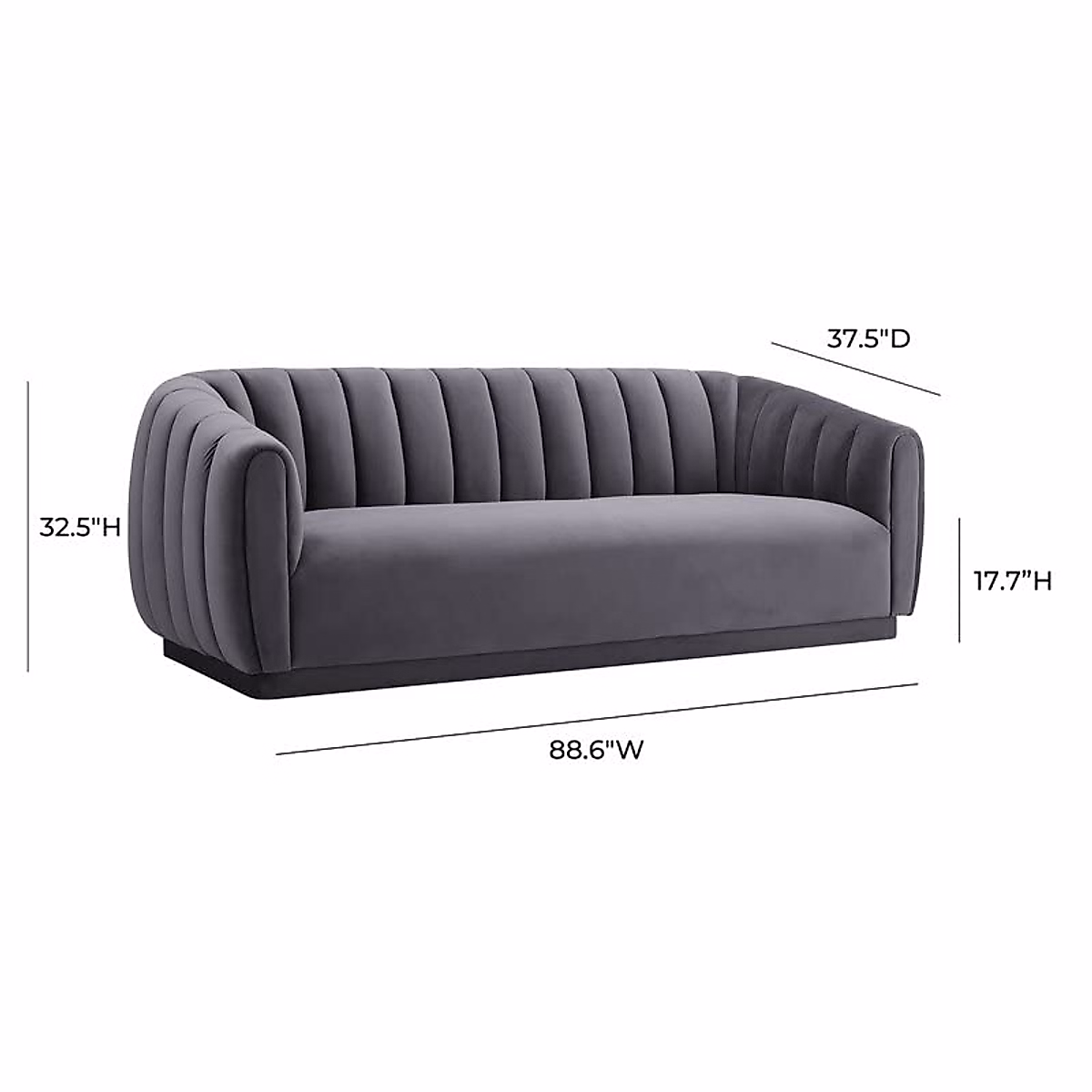 TOV Furniture Arno Collection Velvet Livingroom Sofa, Grey
