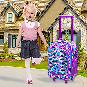 gxtvo Kids Suitcase with Wheels for Girls, Mermaid Rolling carry on Luggage for Toddler Children