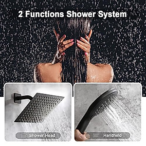 POP SANITARYWARE Black Shower System Bathroom Rainfall Shower Faucet Set Complete Wall Mounted 8 Inch Shower Head and Handle Set with Rough-in Valve Body and Trim Kit