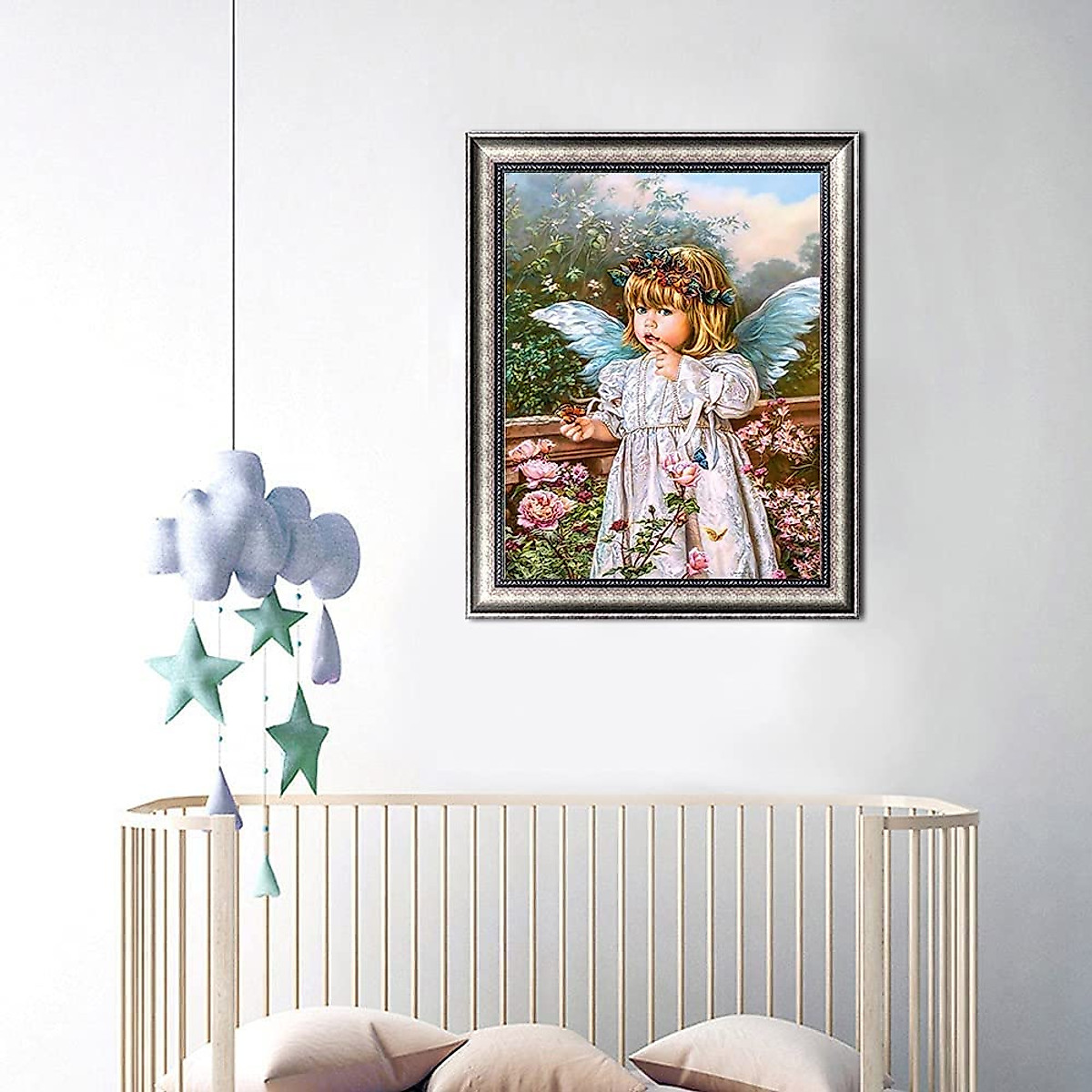 5D Diamond Painting Angel by Number Kits, Full Round Diamond Art Kits Adults Beginner Diamond Painting, Embroidery Rhinestone Cross Stitch Mosaic Paintings Arts Craft for Home Wall Decor 30X40cm