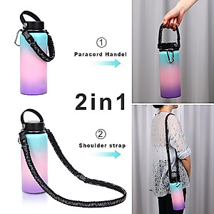 iLVANYA Paracord Handle with Shoulder Strap Compatible with Hydro Flask Wide Mouth Bottles, Paracord Strap Carrier for 12oz to 64oz Bottle, Bottle Accessories with Safety Ring Carabiner (Weave Grey)