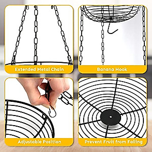 HULISEN 3 Tier Hanging Fruit Basket with Banana Hook, Heavy Duty Wire Hanging Baskets for Kitchen Storage, 36 Inch Hanging Vegetable Produce Basket Organizer (Including Installation Bracket)