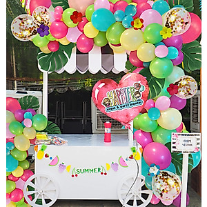 101 pcs Tropical Luau Balloons Arch Kit-Pink Green Yellow Blue Garland Kit with Palm Leaves for Tropical Hawaii Flamingo Moana Aloha Beach Themed Birthday Baby Shower Party Decoration Supplies