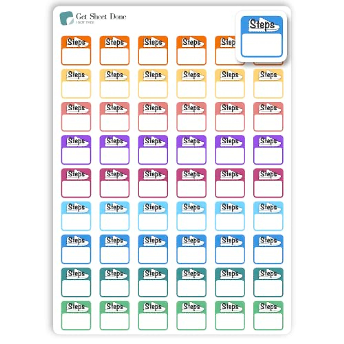 Step Planner Tracker Stickers / 54 Write In Smudge Proof Vinyl Stickers (1/2”) / Walk Run Personal Goals Tracking Health Wellness Self Care/Productivity/Bujo Bullet Journaling (1 Sheet, Steps)